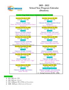 HISD BTH-SYP 2021-2022 School Year Program Calendar - Student - Breakthrough Houston